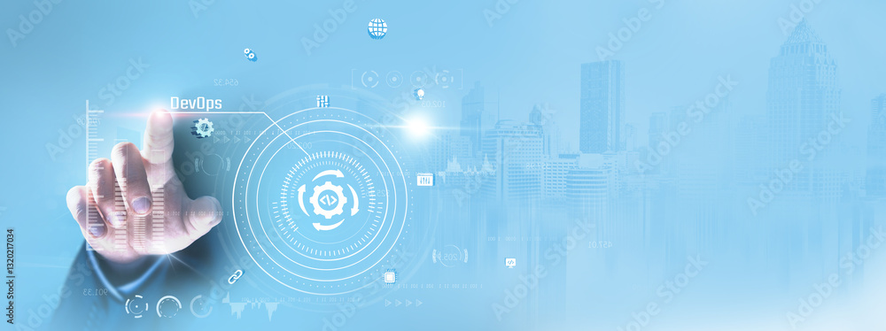 DevOps: Businessman touching and automating workflows, continuous ...