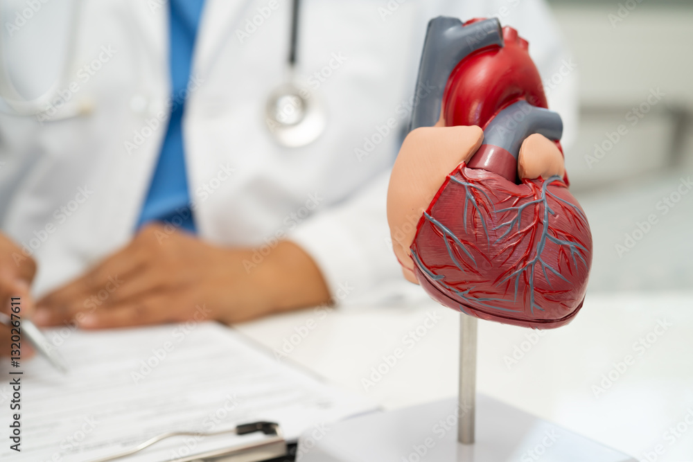 Cardiovascular disease CVD, Asian doctor holding human anatomy model ...