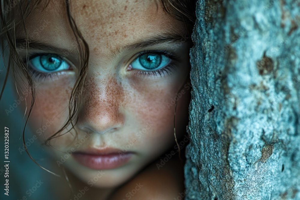 Sad and Hopeless Child Peeking from Wall Human Trafficking Concept ...