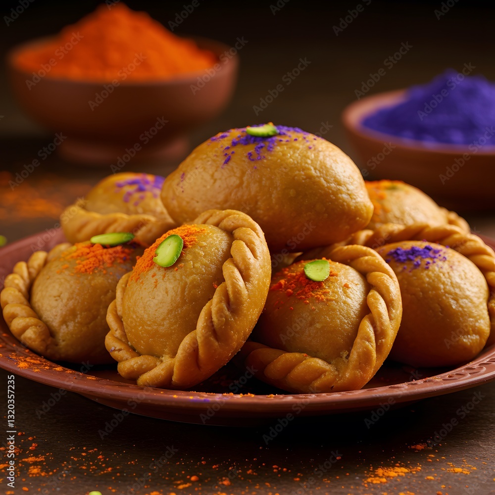 gujiya, palash flower, thandai, farsan, puran poli or roti, holi ...