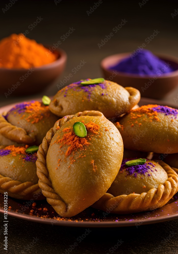 samosa, kachori, laddu, thandai, farsan, puran poli or roti, holi ...