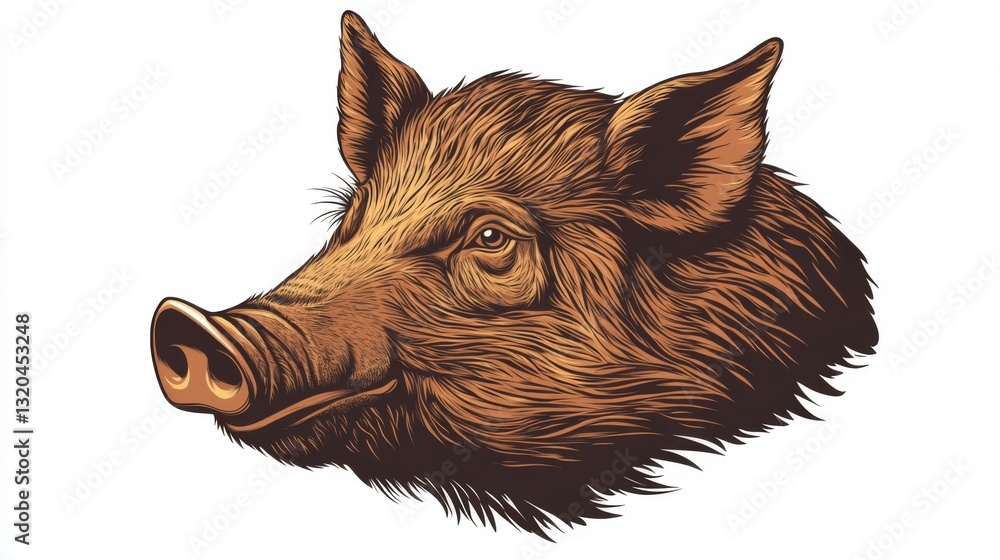 Stylized wild boar head artwork for nature and wildlife designs Stock ...