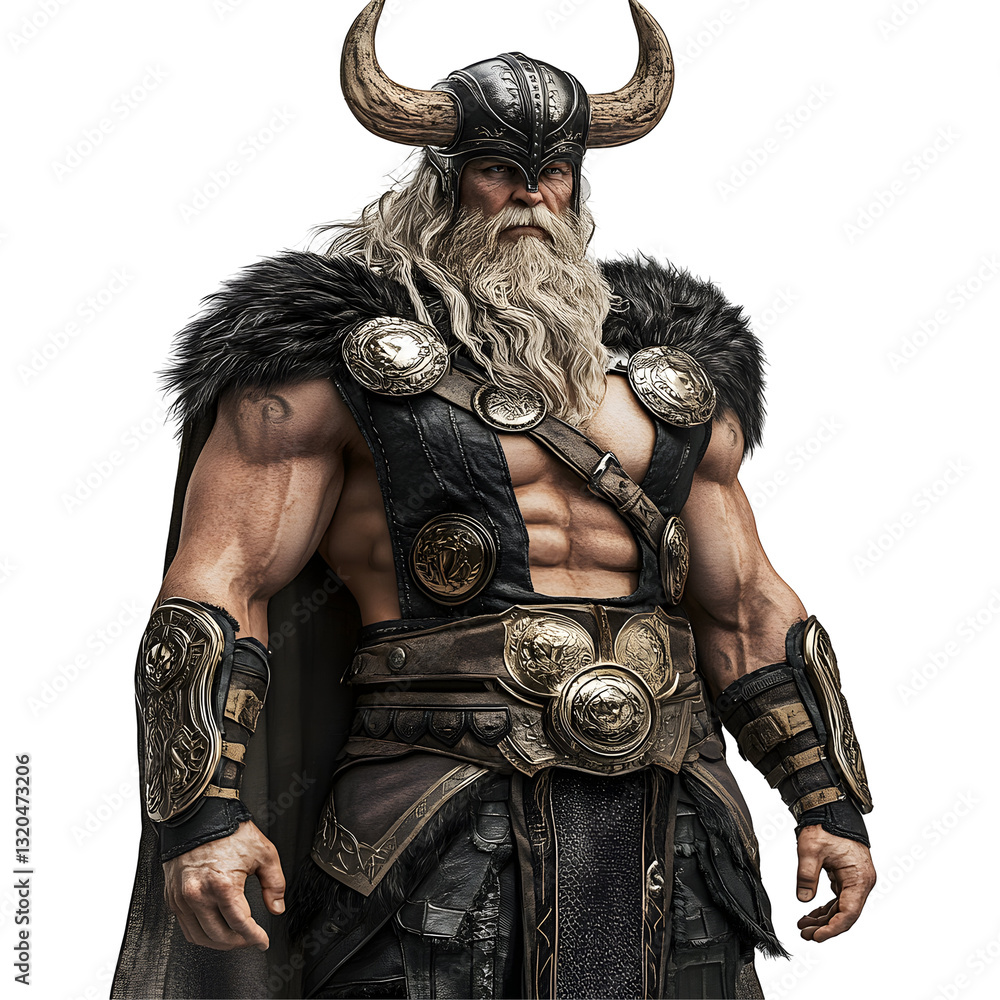 Muscular Viking Warrior in Full Regalia Stands Isolated on Transparent ...