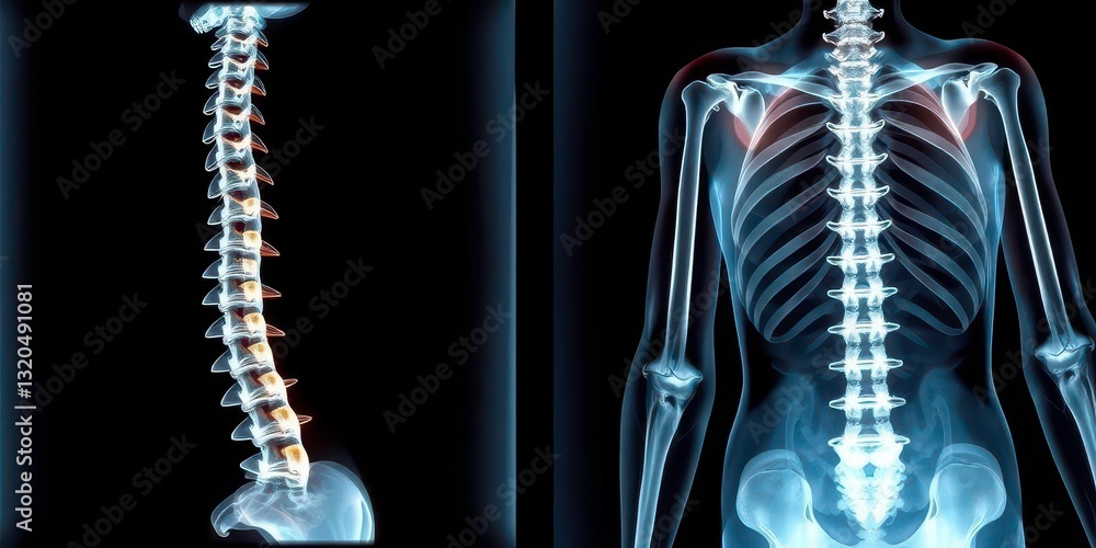 Lateral spine X-ray revealing significant scoliosis curvature ...