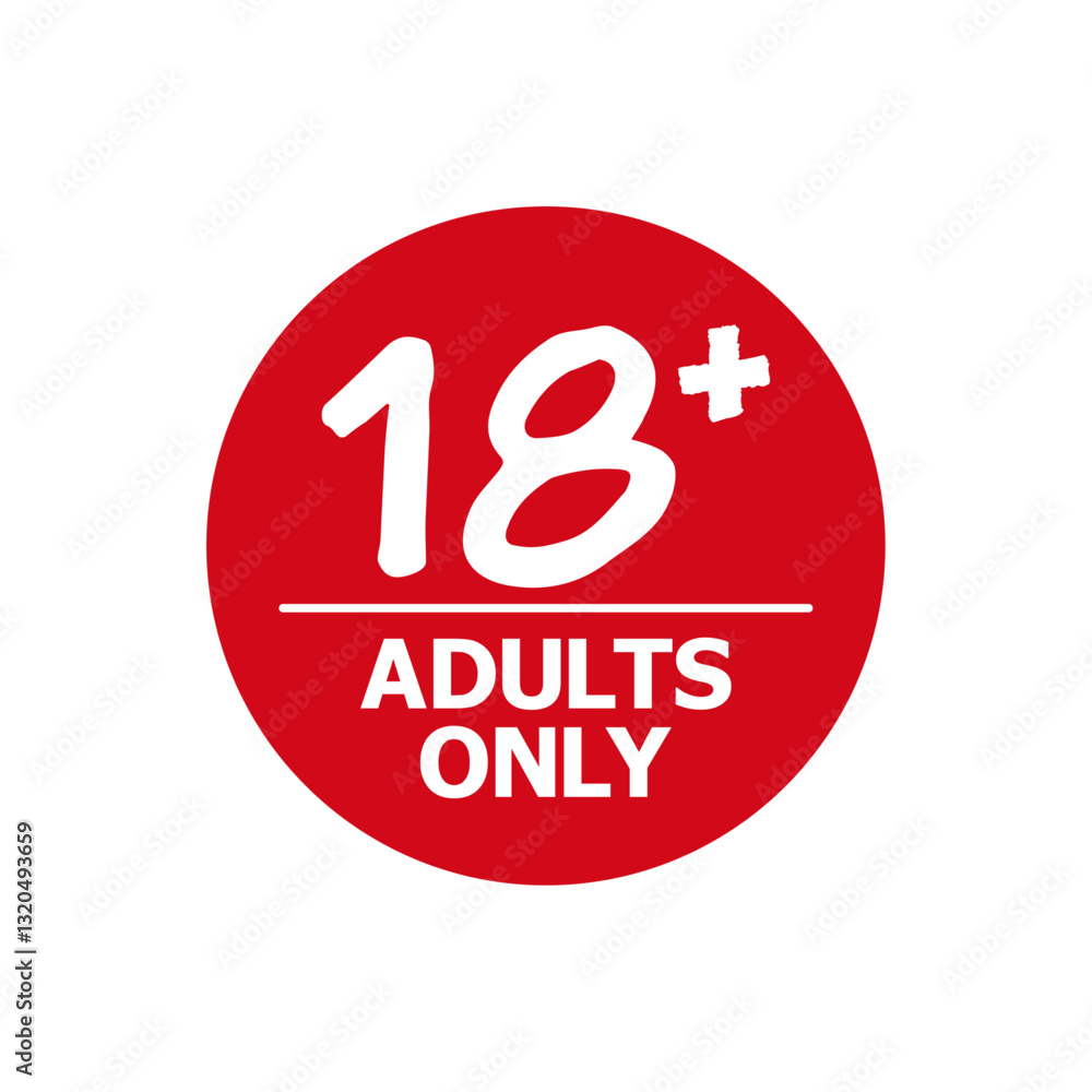 18 sign warning symbol isolated on white background, 18 plus, censored ...