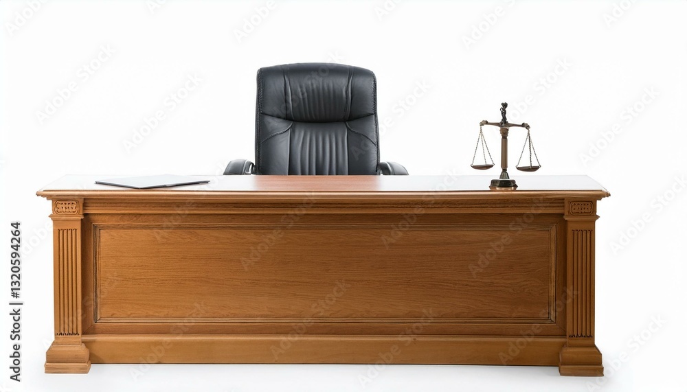 wooden courtroom judge s bench with chair and desk isolated on white ...