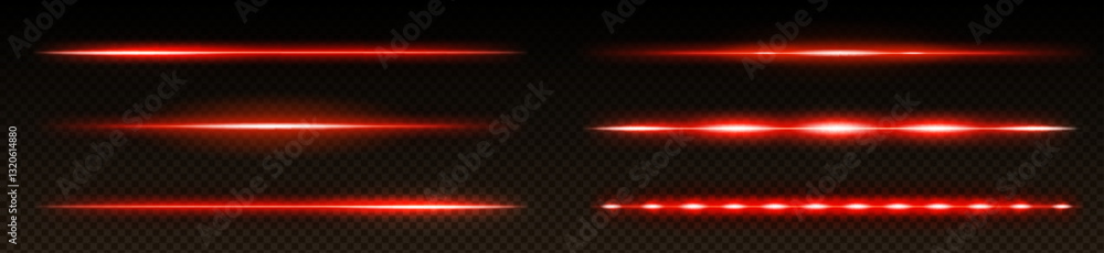 Red neon lines set isolated on transparent background. Vector realistic ...