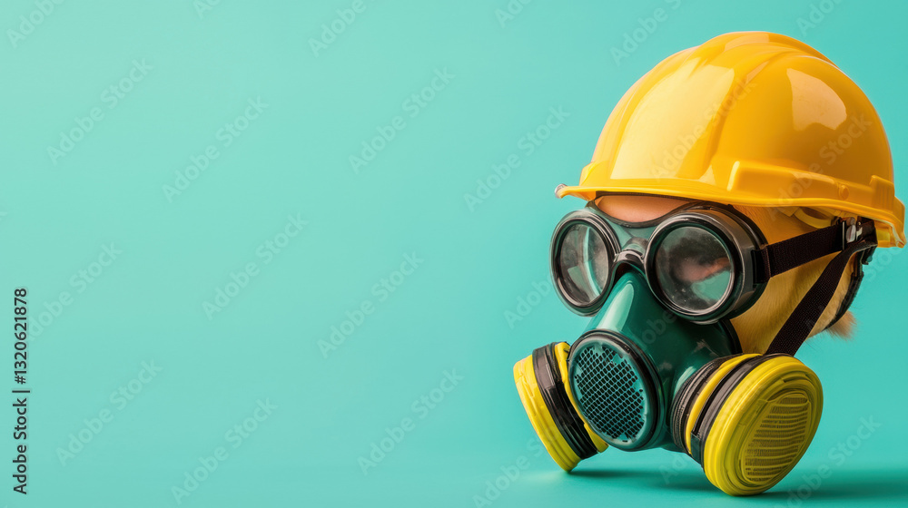 Ilustración de Stock Yellow hard hat and gas mask positioned together ...