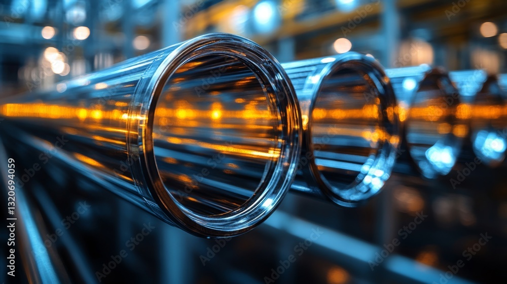 In a modern factory, automated machinery processes high precision glass ...