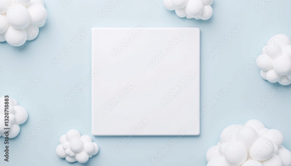 Realistic and Expressive Clouds Surround a Flat White Glossy Square ...