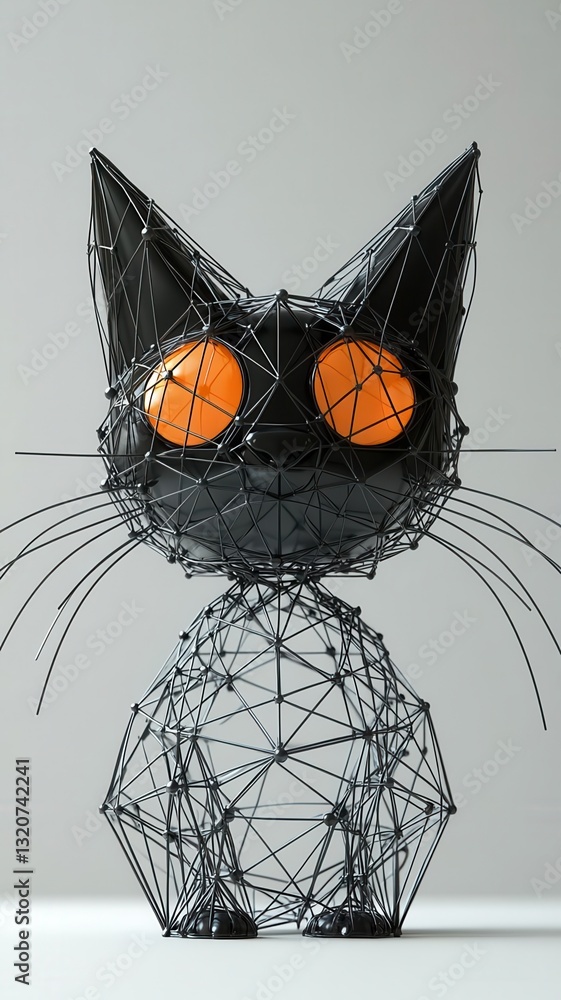 Cat composed of interconnected weird shapes flat design front view ...