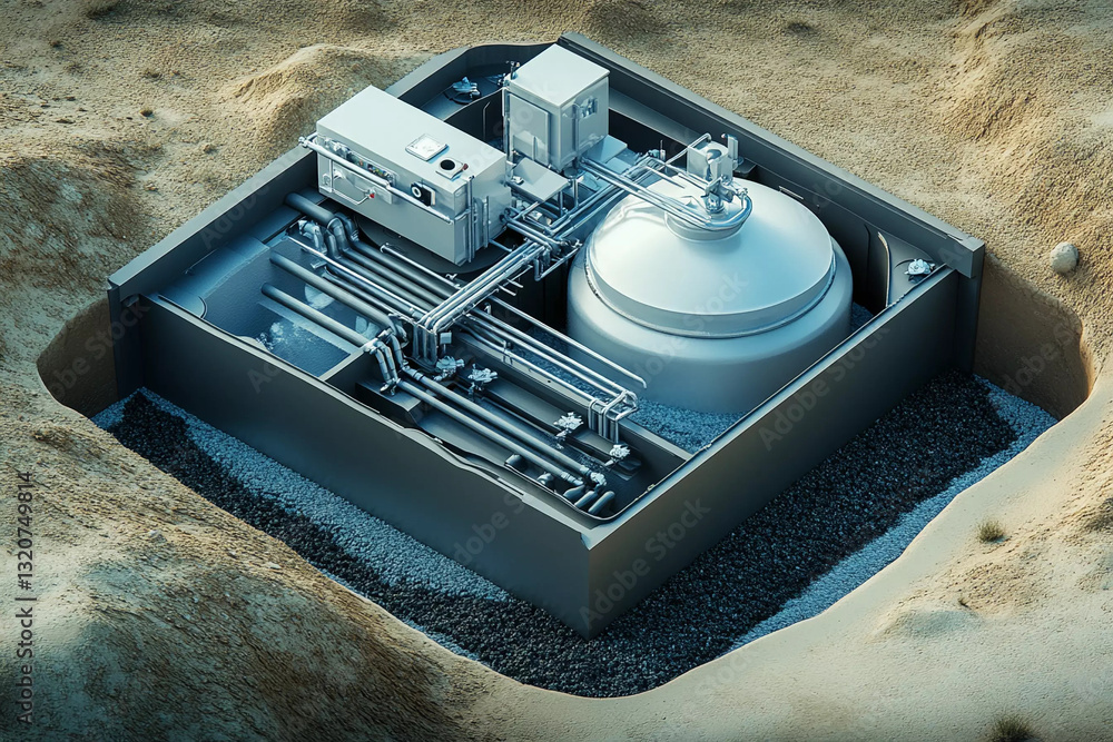 Cross-section view of a modern septic tank system illustrating ...