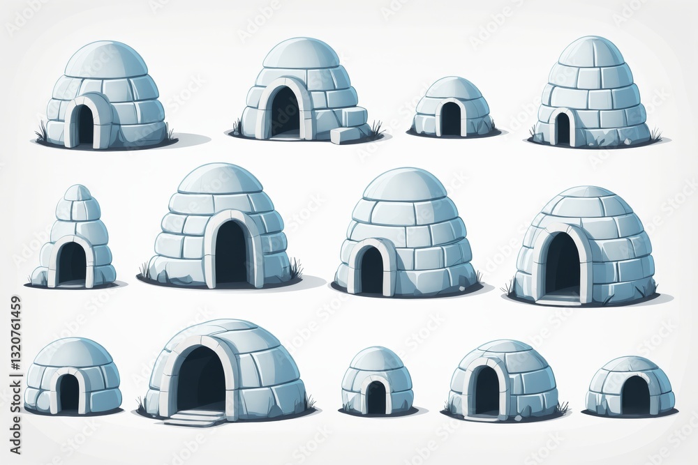 Collection of cartoon igloos with different sizes and shapes Stock ...