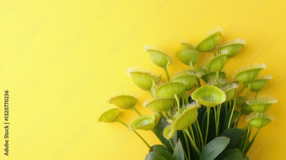 Lush Green Venus Flytrap Plants on Bright Yellow Background for ...