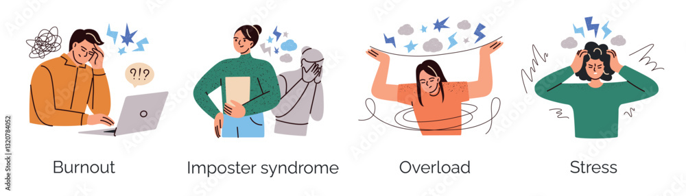Vector illustration set of people with negative emotions and mental ...