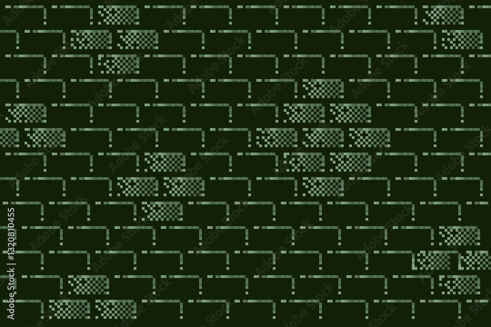Ilustração Pixel art 2D brick wall pattern tiles set, green brick ...