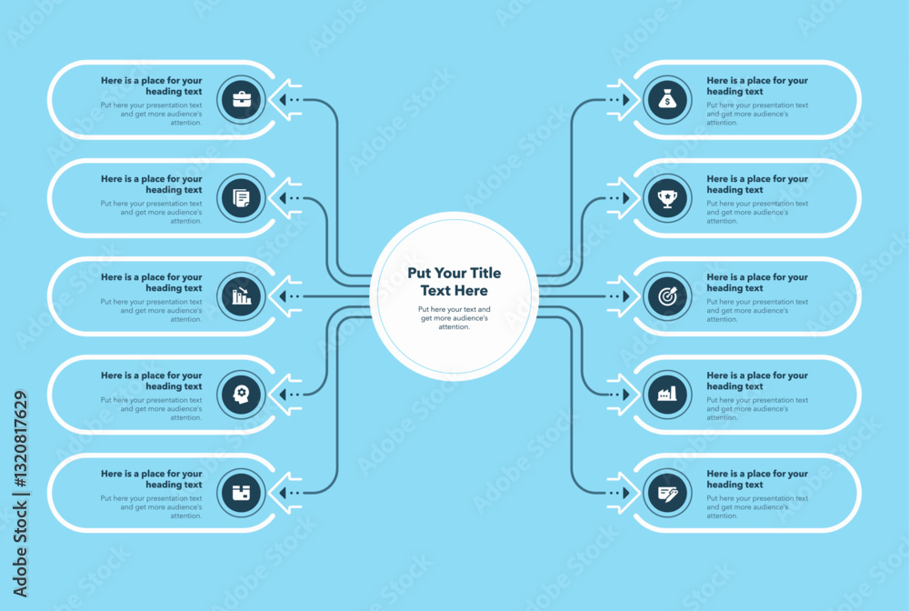 Flowchart infographic with central circle and ten options - blue ...