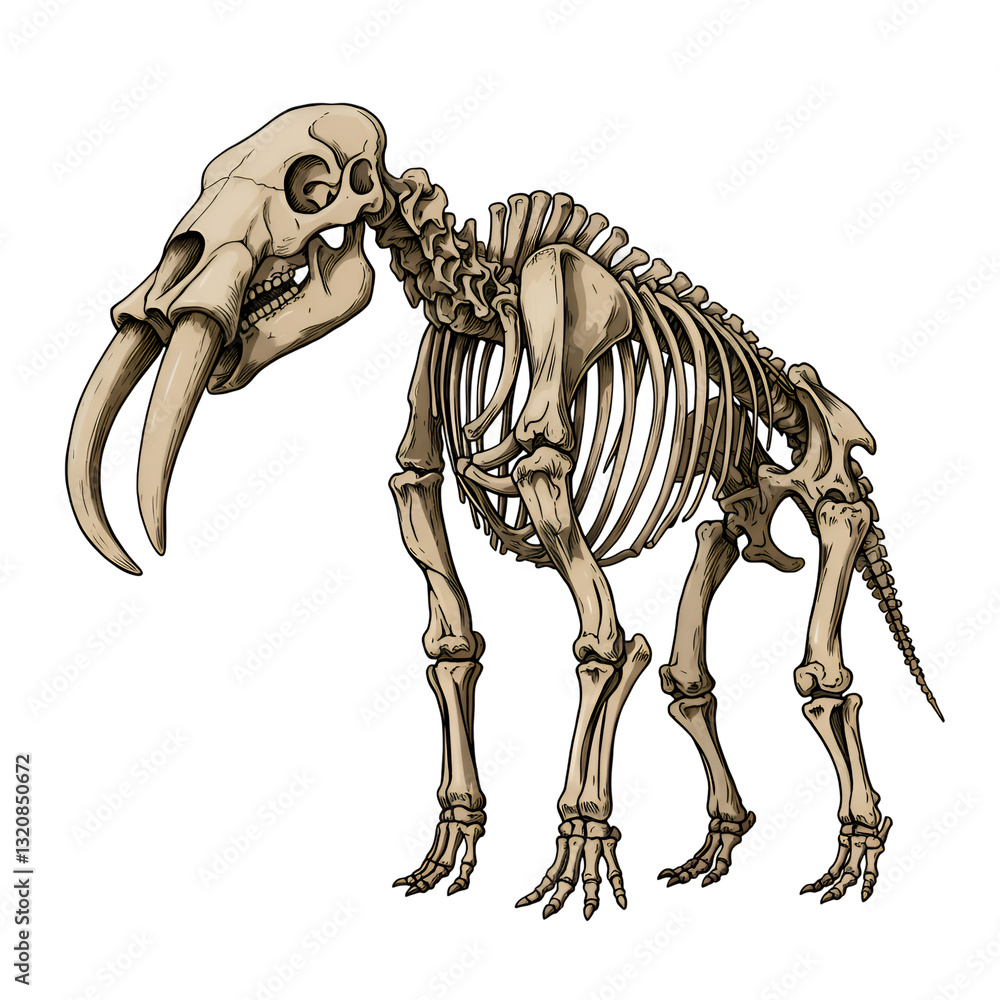 Detailed Mastodon Skeleton Illustration Ancient Animal Bones ...