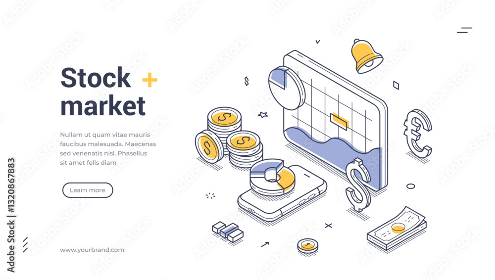 Vector de Stock Highlighting the stock market, this isometric line ...