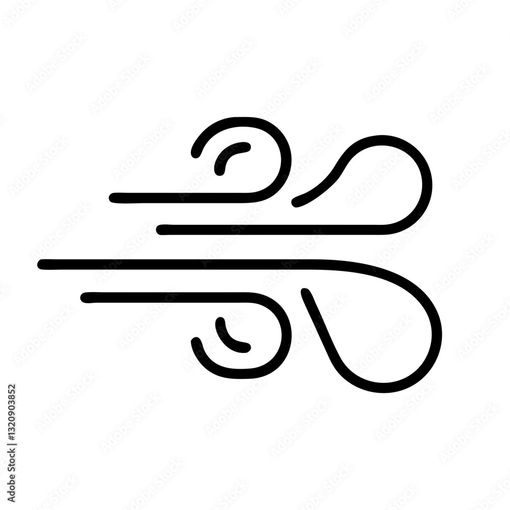 Minimalist line drawing of wind gusts, symbolizing windy conditions and ...