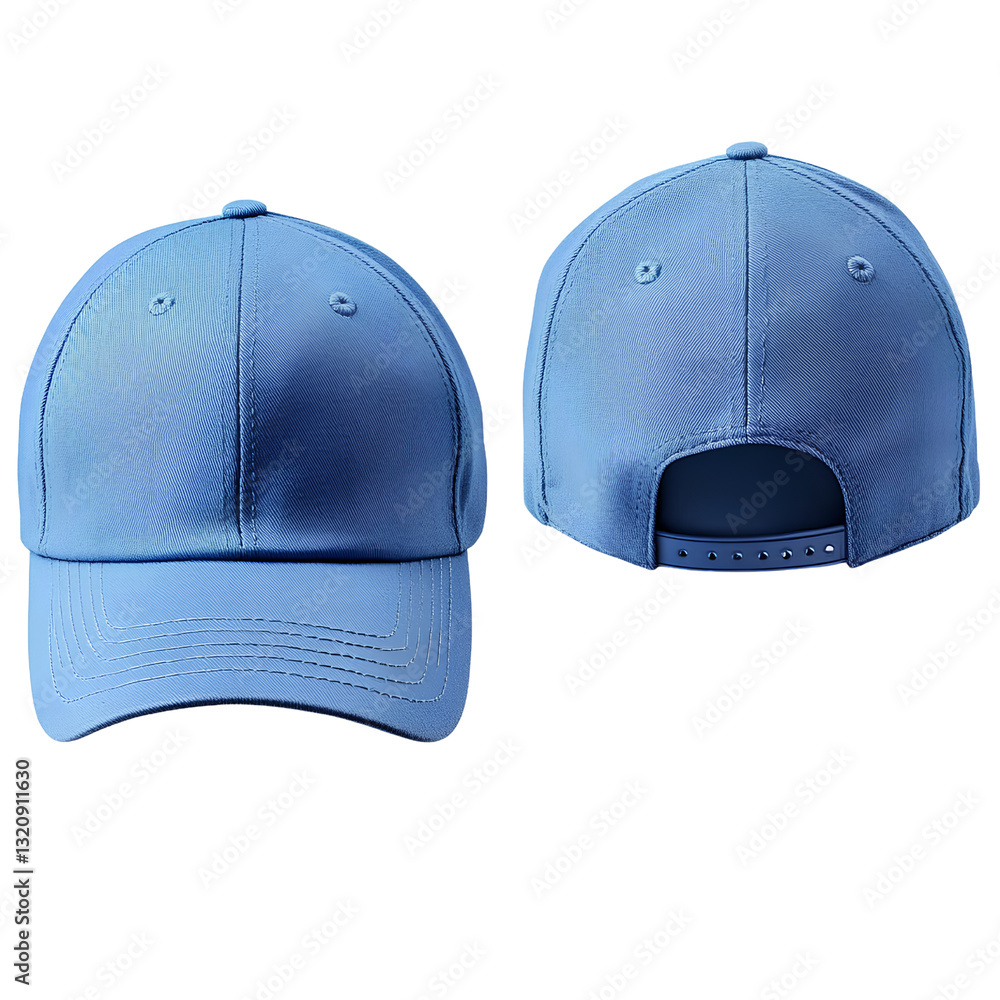 Blue baseball cap, front and back view, isolated on a transparent ...