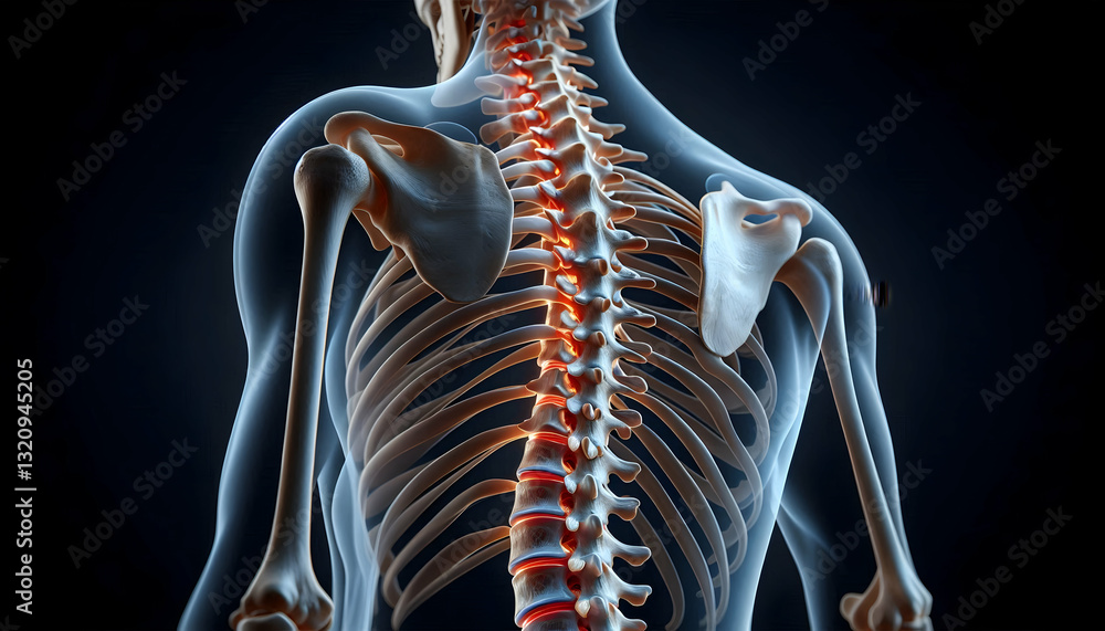 Medical science A detailed 3D illustration showing the human spine from ...