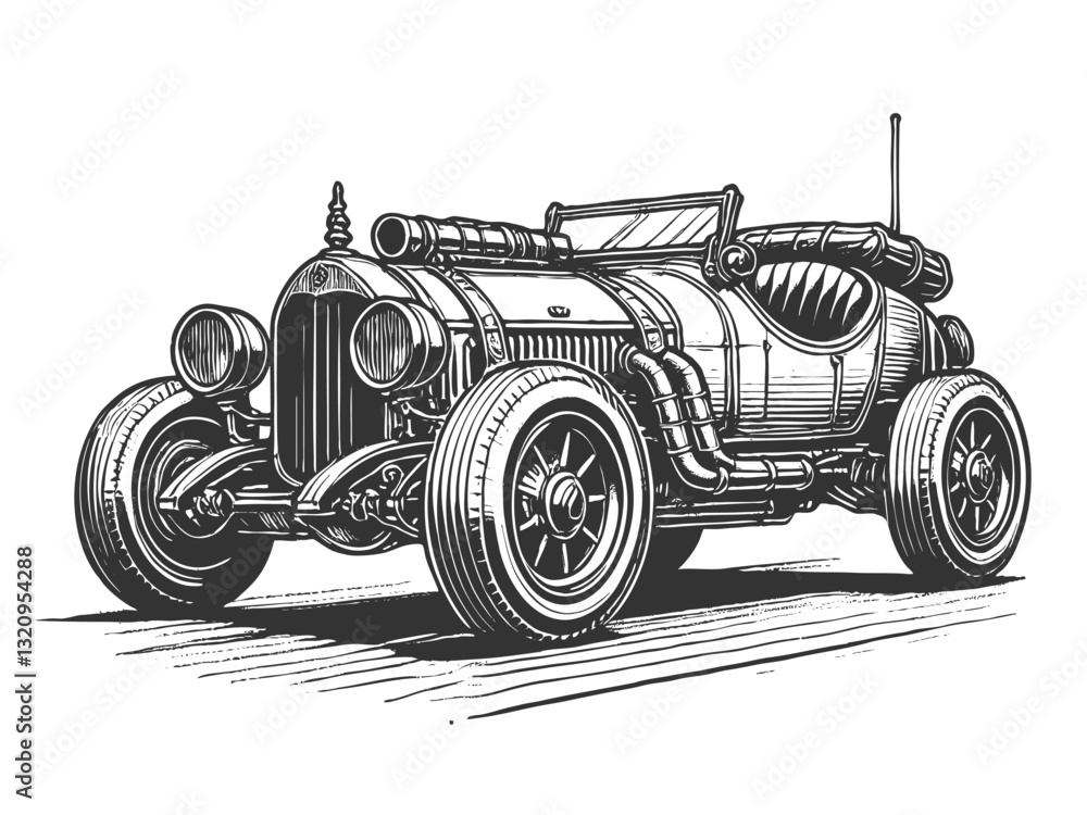 race car with steampunk-inspired mechanical elements, including exposed ...