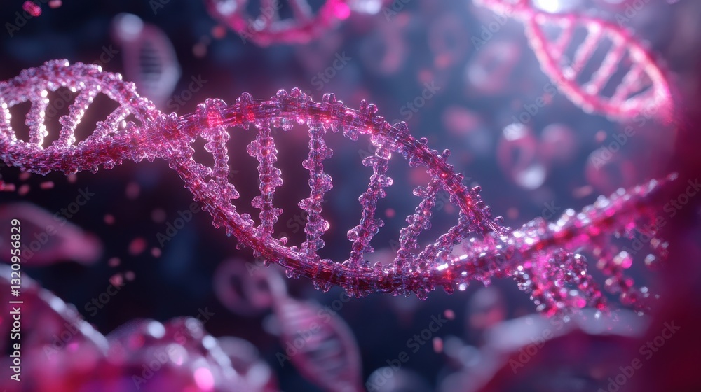 CRISPR gene editing technology showcased through fragmented DNA strands rewriting themselves in ...