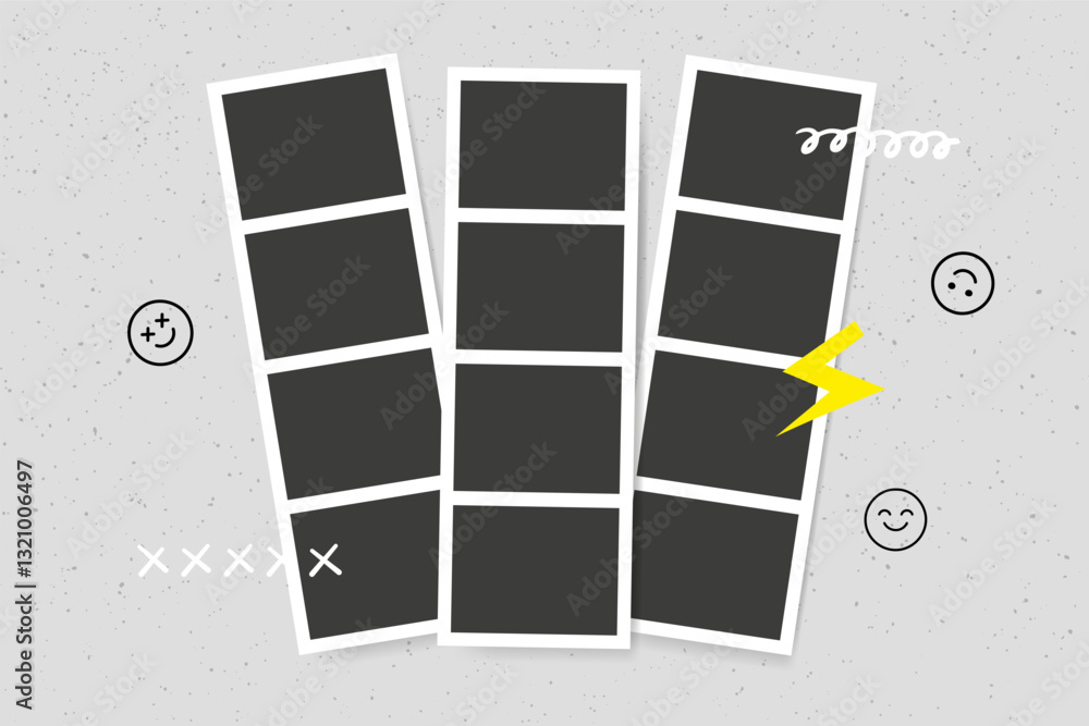 Blank instant photo booth stripe of set with funny doodle on concrete ...