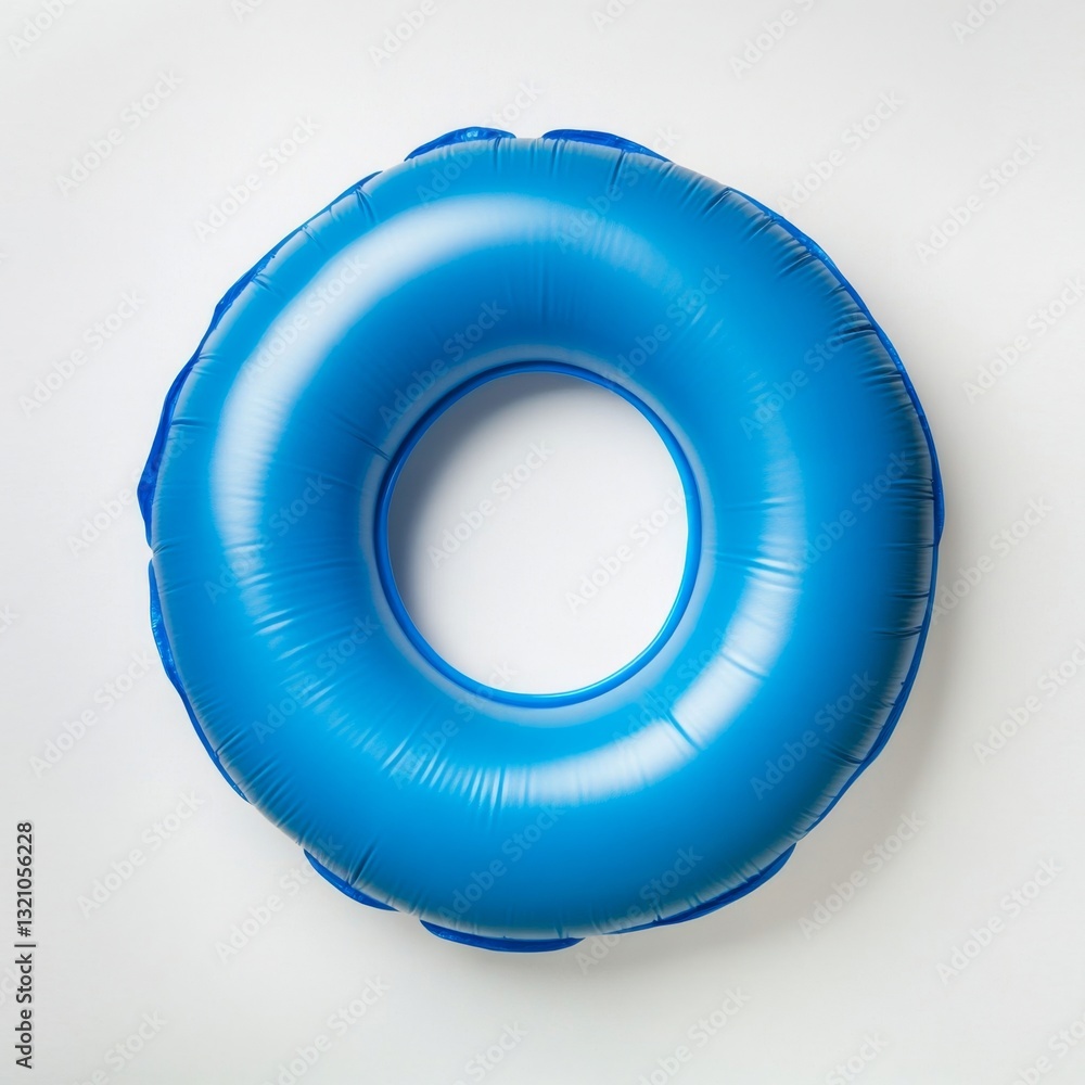Blue inflatable ring on white background for water activities and ...