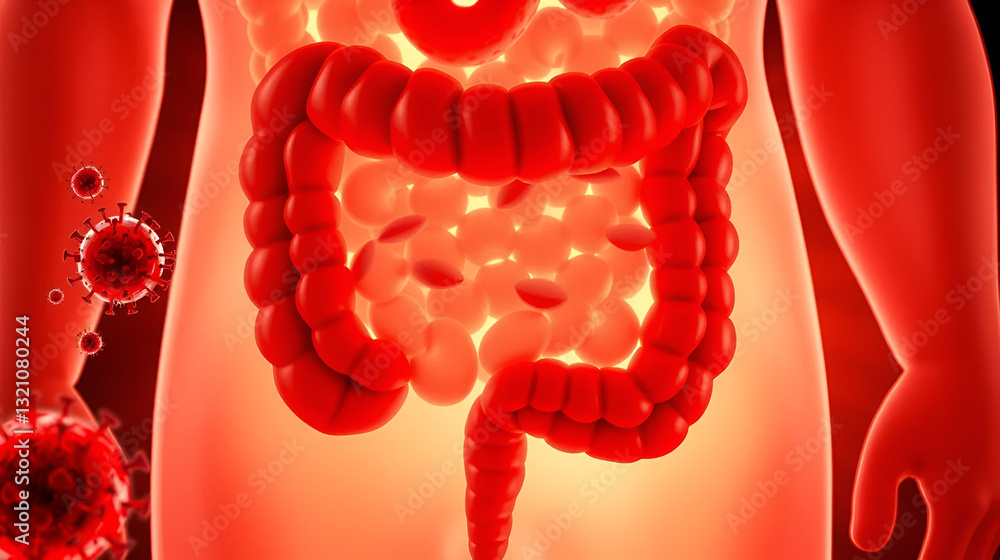 Large and small intestine. Colon cancer, bacteria, virus in the ...