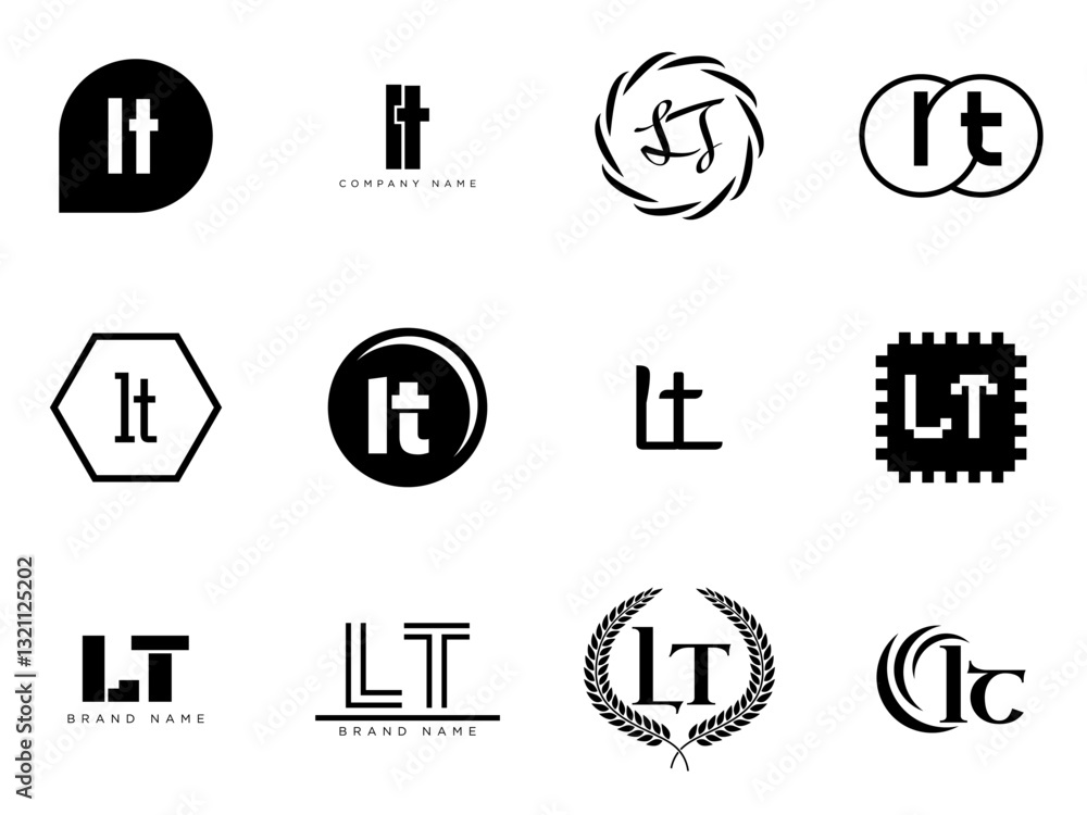 LT logo company template. Letter l and t logotype. Set different ...