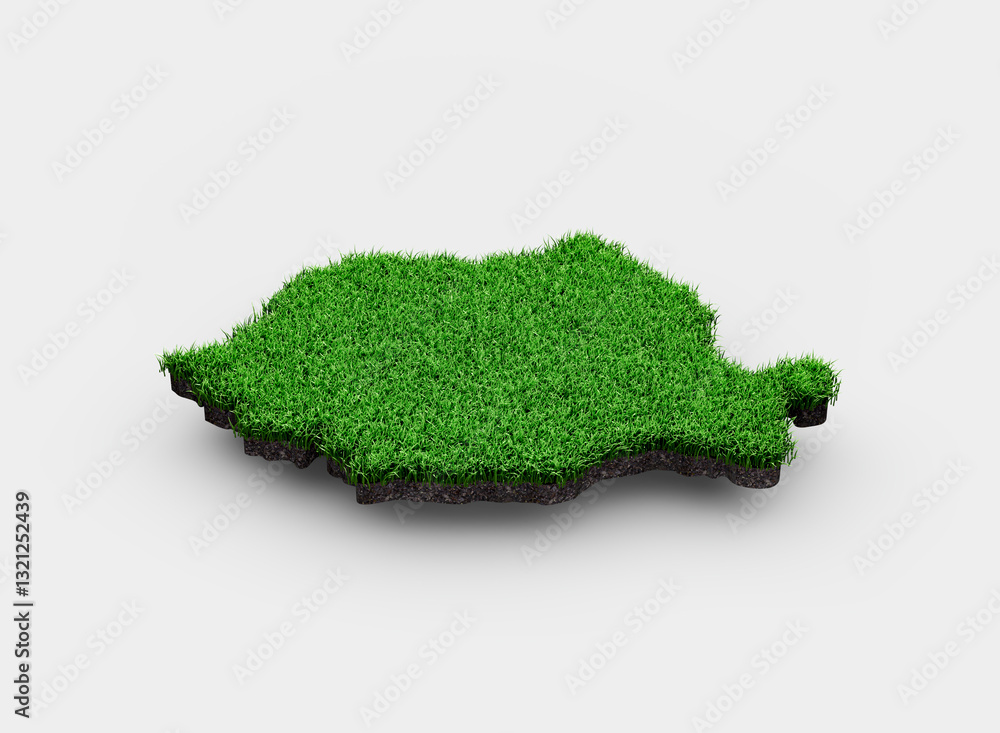Romania Map soil land geology cross section with green grass and Rock ...