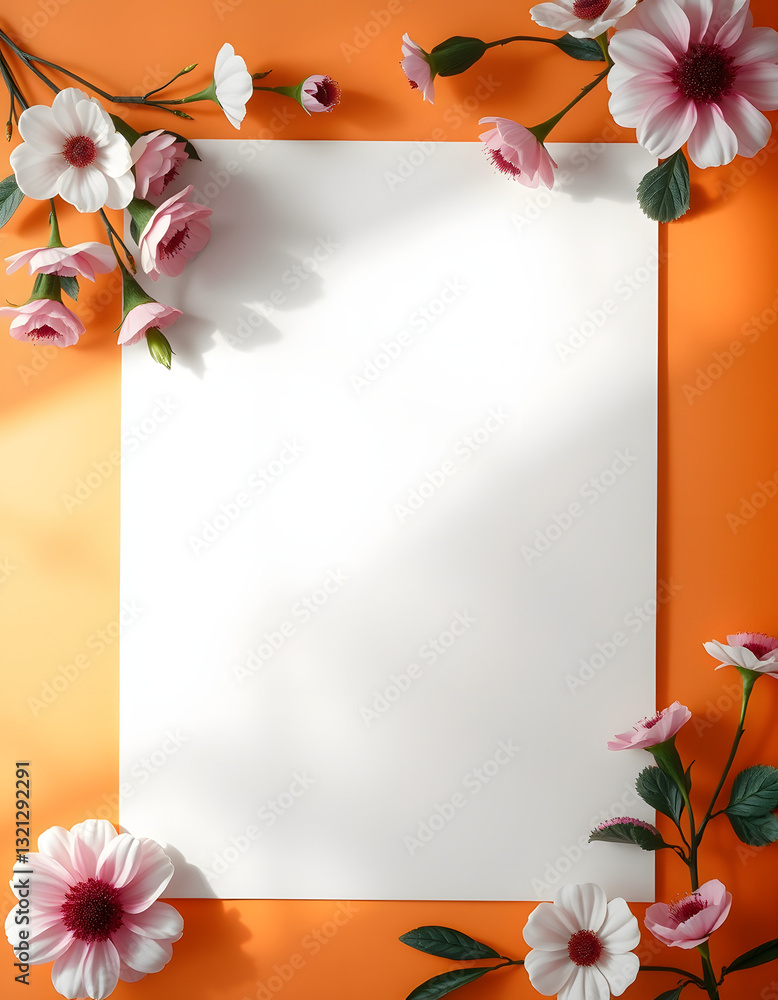 Blank paper poster flyers letterhead on orange background with soft ...