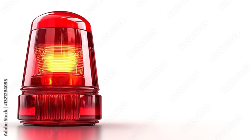 Bright red emergency light flashing on a white surface, symbolizing ...