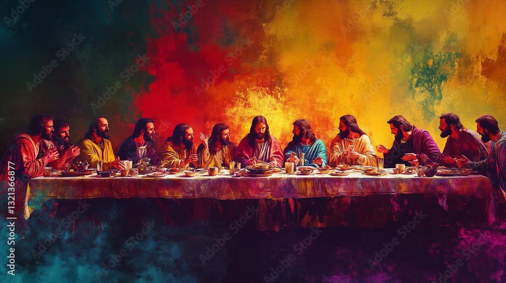 The Last Supper: A Watercolor Biblical Illustration Depicting Jesus and ...
