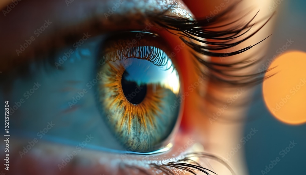Extreme close-up captures human eye with detailed iris pattern, long ...
