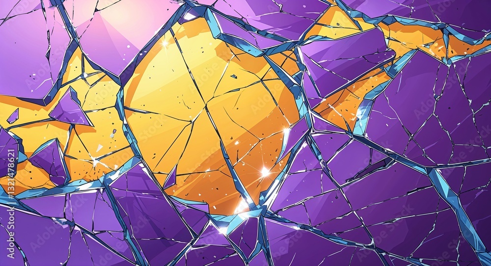 Abstract yellow purple broken glass cracks mirror shatter effects of ...