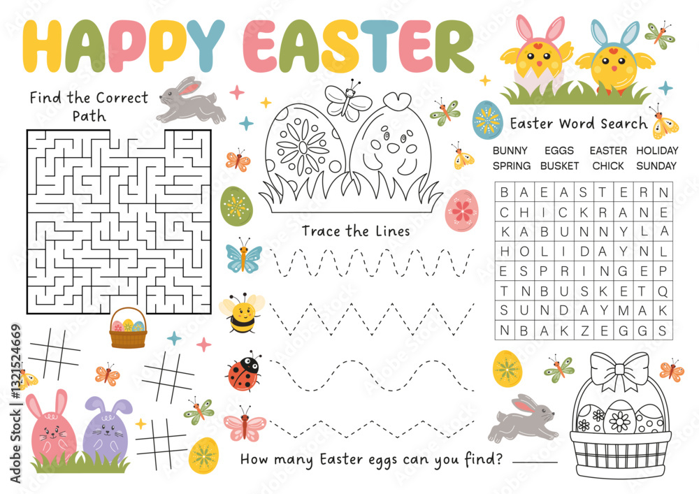 Easter activity placemat, printable Easter Party game for kids, Easter ...