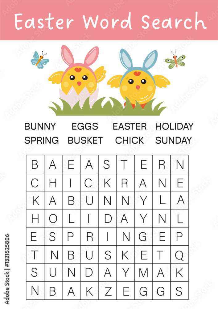 Easter word search puzzle for kids. Easter educational game, learning ...