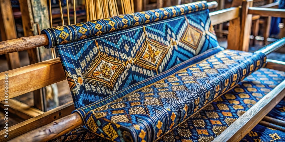 Traditional Indonesian batik-making process on a wooden loom with ...