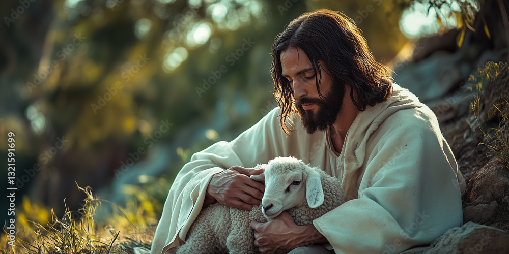 Jesus caring for a little lamb Jesus Christ the good shepherd. Holy ...