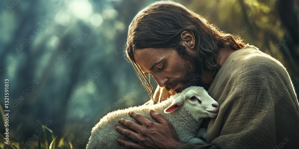 Jesus caring for a little lamb Jesus Christ the good shepherd. Holy ...
