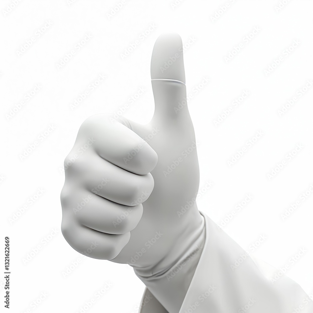 3D doctor hand shows thumbs up in white glove. Healthcare concept ...