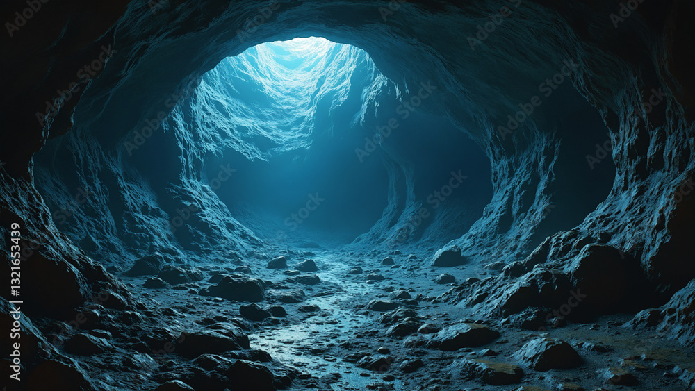 Step into enigmatic abyss of a deep cavern, where darkness shrouds ...