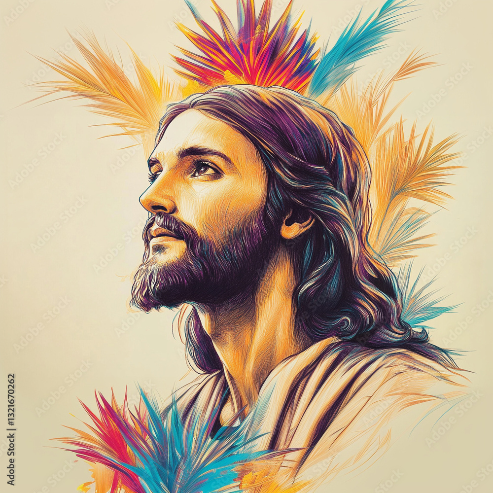Stock-Illustration „drawing of Jesus Christ in colored pencils. Jesus ...