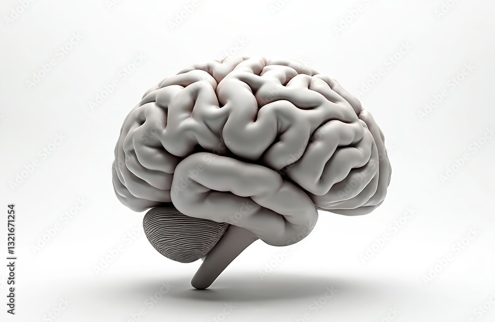 3D human brain model on white background with detailed anatomical ...