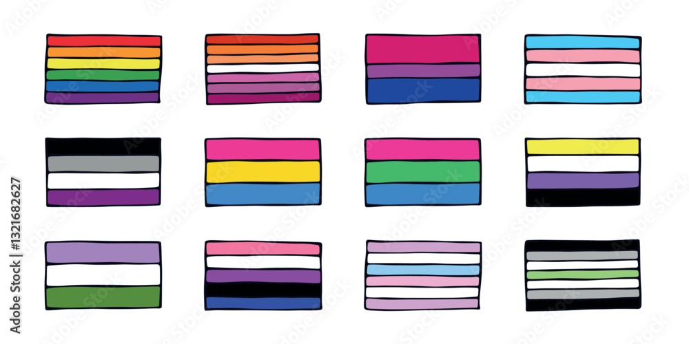 Set of colorful LGBTQ+ pride flags Gender equality and sexual identity ...