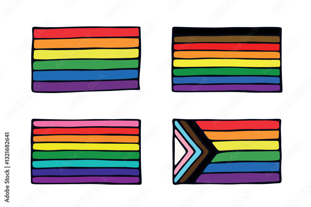 Set of colorful LGBTQ+ pride flags Gender equality and sexual identity ...