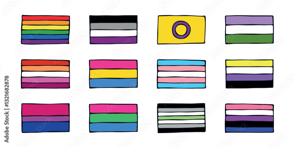 Set of colorful LGBTQ+ pride flags Gender equality and sexual identity ...